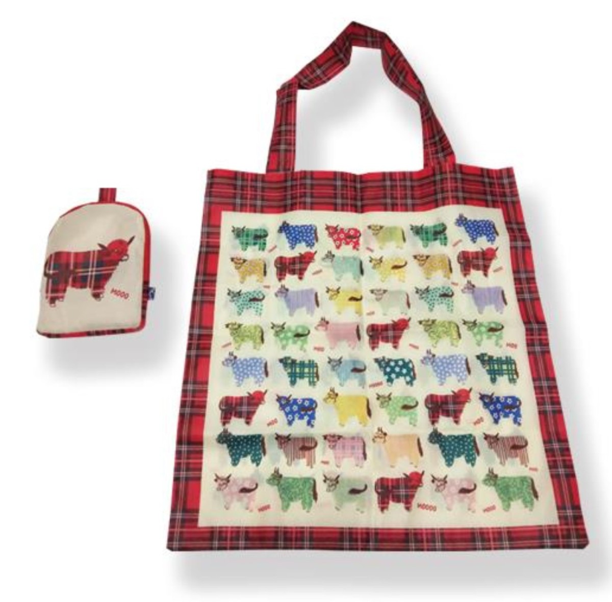 Tartan Highland cow folding shopping bag - Unique Ladieswear Tartan Highland cow folding shopping bag - Unique Ladieswear